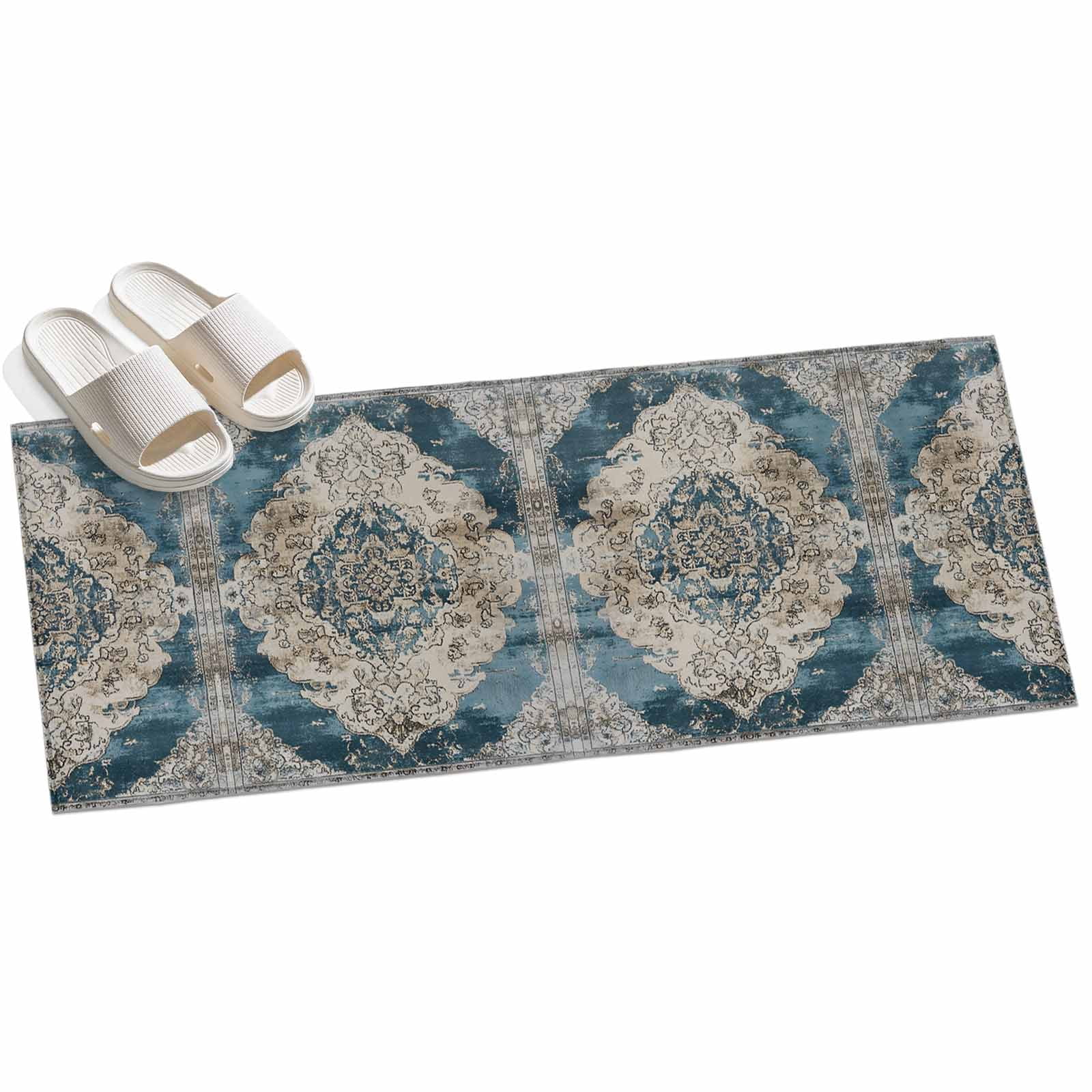 Blue Gray Boho Flower Hallway Runner Rug 2x6 Washable Non Slip Kitchen ...
