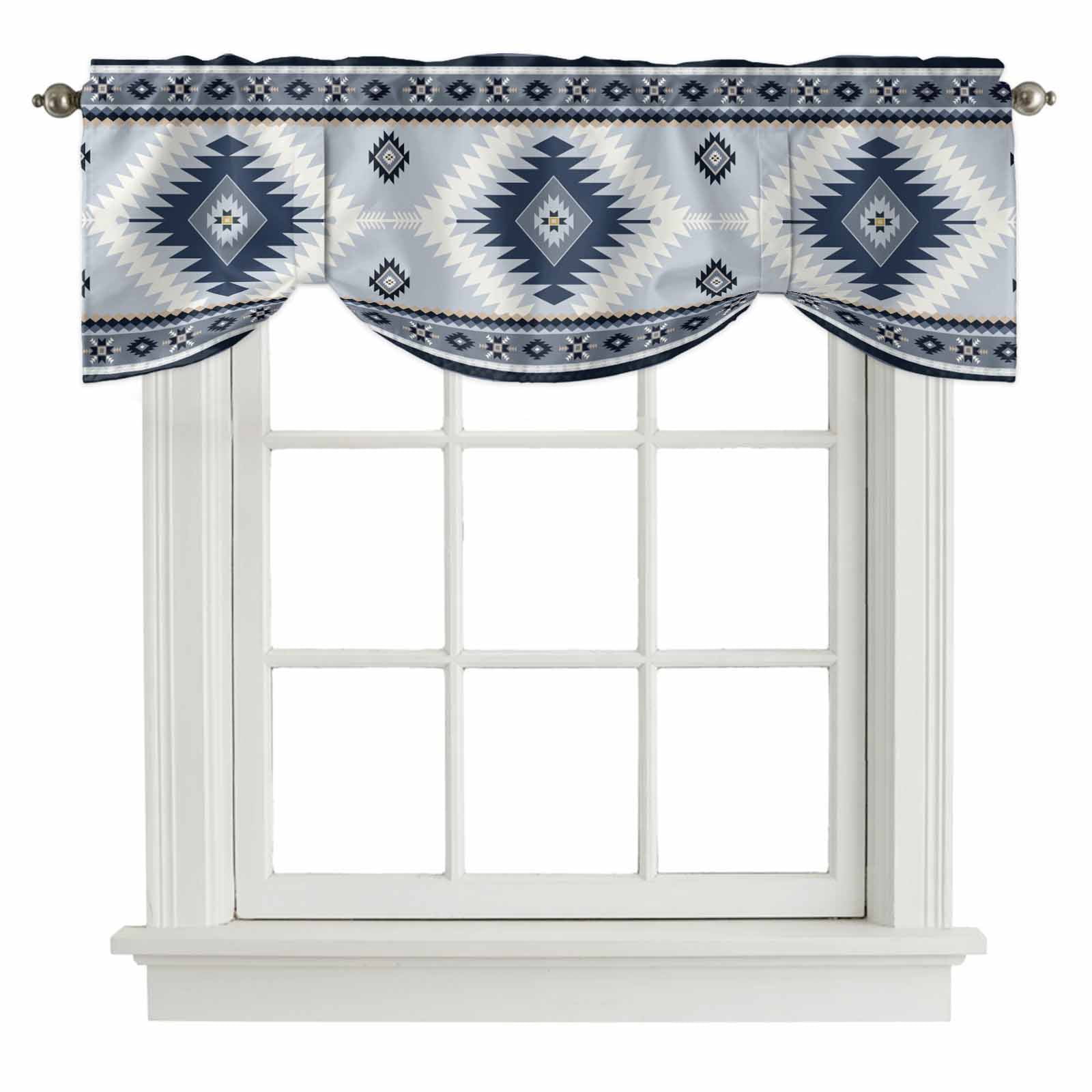 Blue Gray Boho Tie Up Valance Curtains for Windows, Kitchen Curtains ...