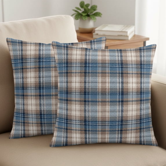 Blue Gray Buffalo Plaid Pillow Covers Set of 2, Rustic Farmhouse 16x16 ...
