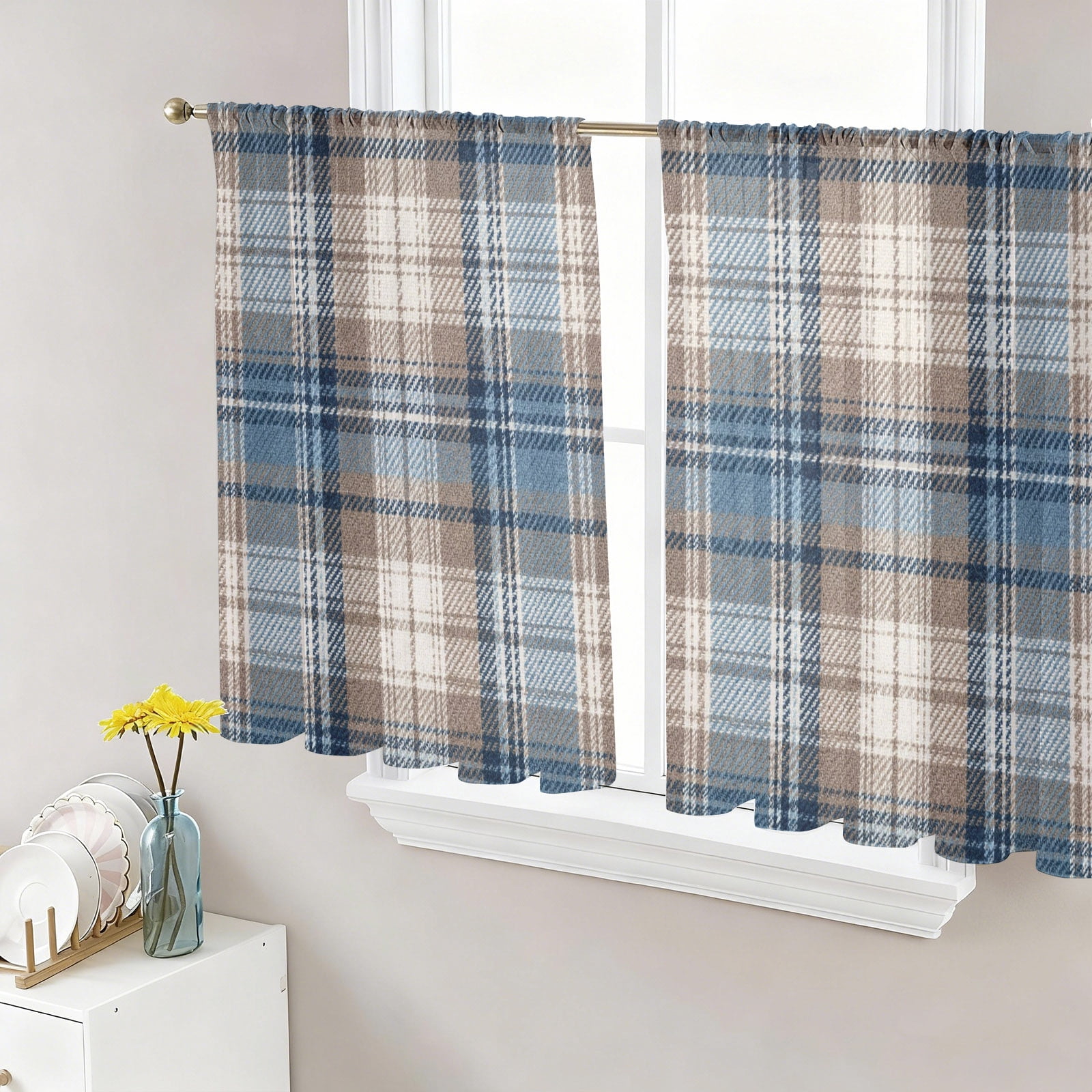 Blue Gray Buffalo Plaid Sheer Curtains for Living Room Bedroom, Rustic ...
