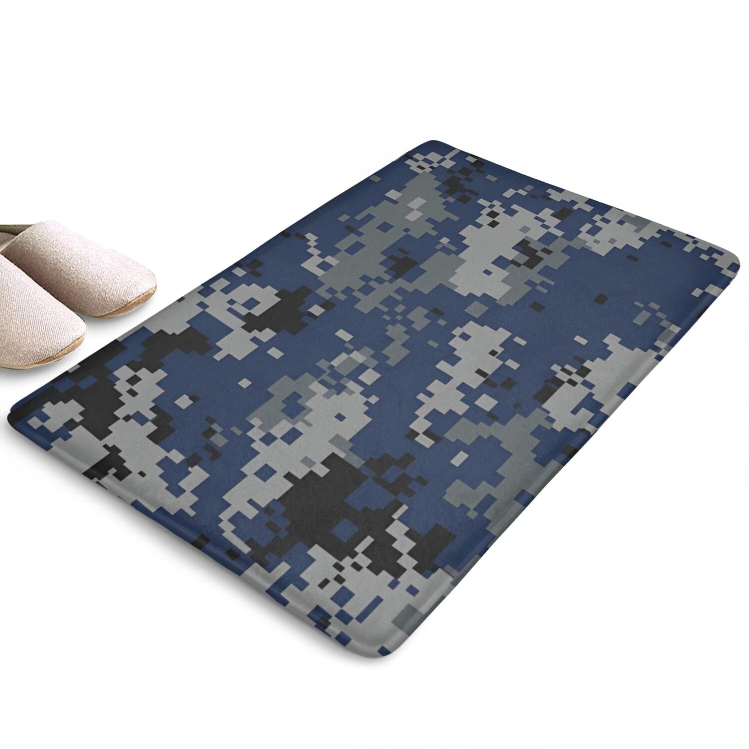 Blue Gray Camo Digital Pattern Flannel Non Slip Door Rugs,Washable Door ...