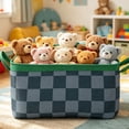 Blue Gray Checkered Canvas Basket with Handles for Organizing Boys and ...