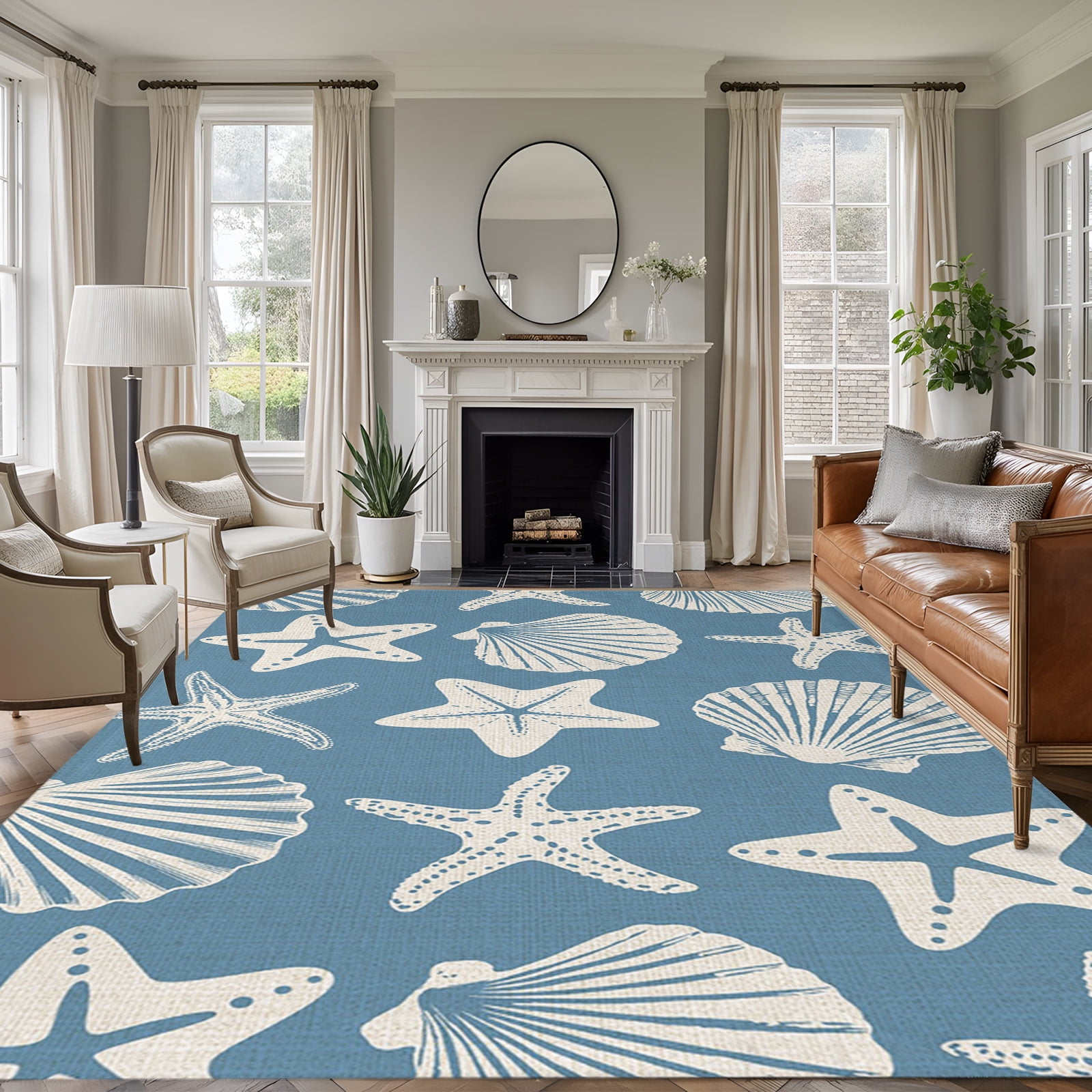 Blue Gray Coastal 5'x7' Rug for Living Room Sofa and Coffee Table ...