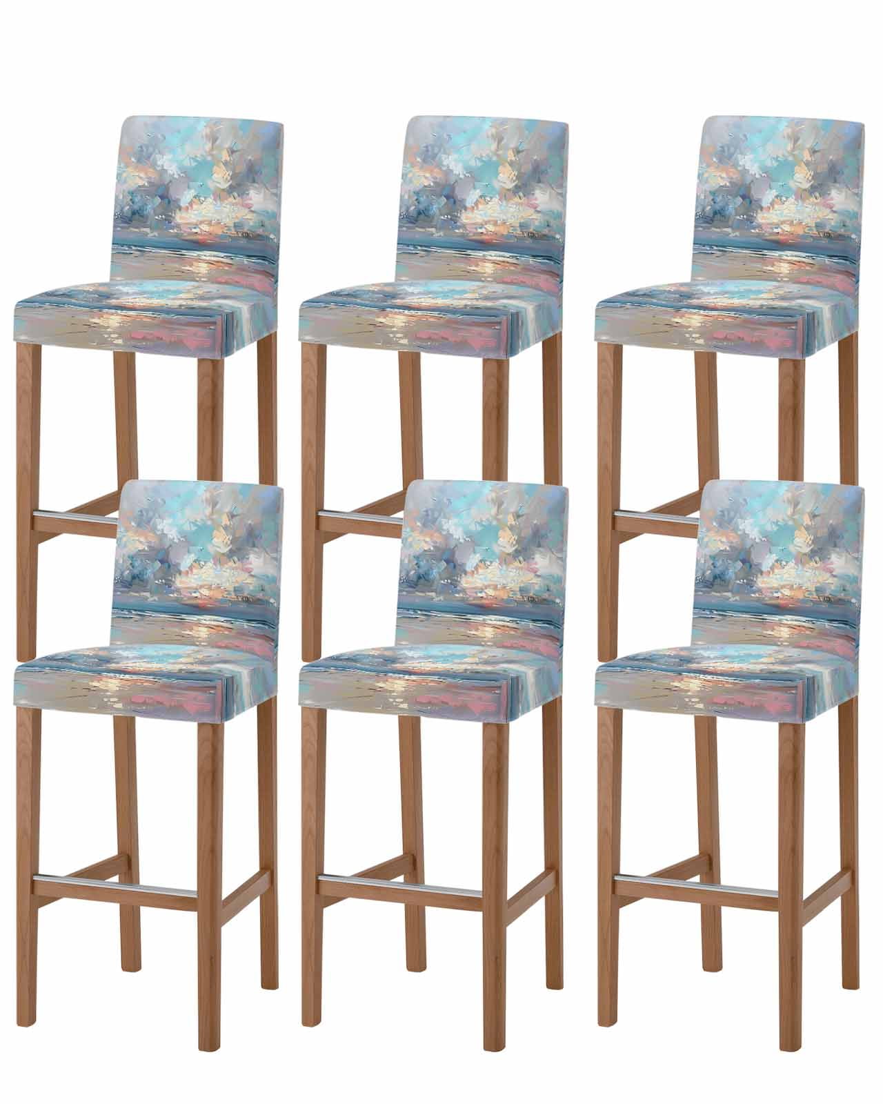 Blue Gray Coastal Bar Stool Covers Set of 6, Oil Painting Modern ...