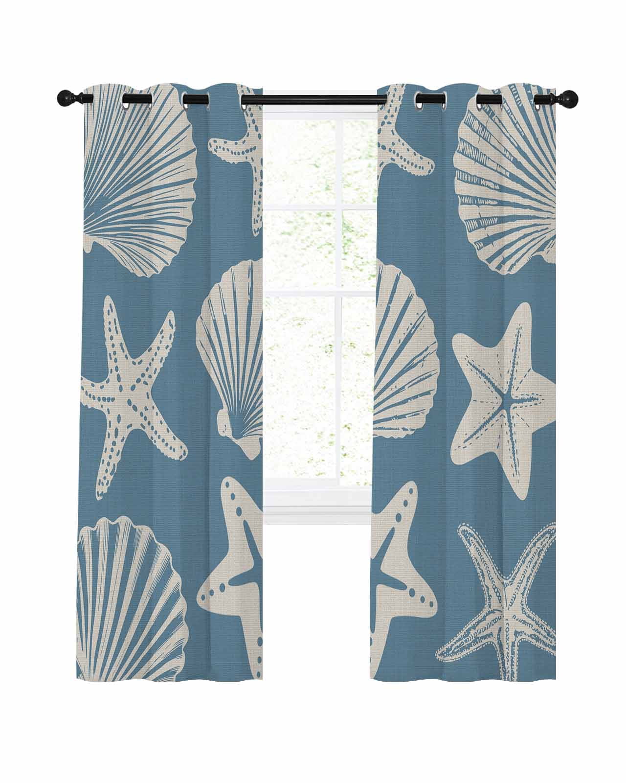 Blue Gray Coastal Blackout Curtains for Bedroom Living Room, Starfish ...