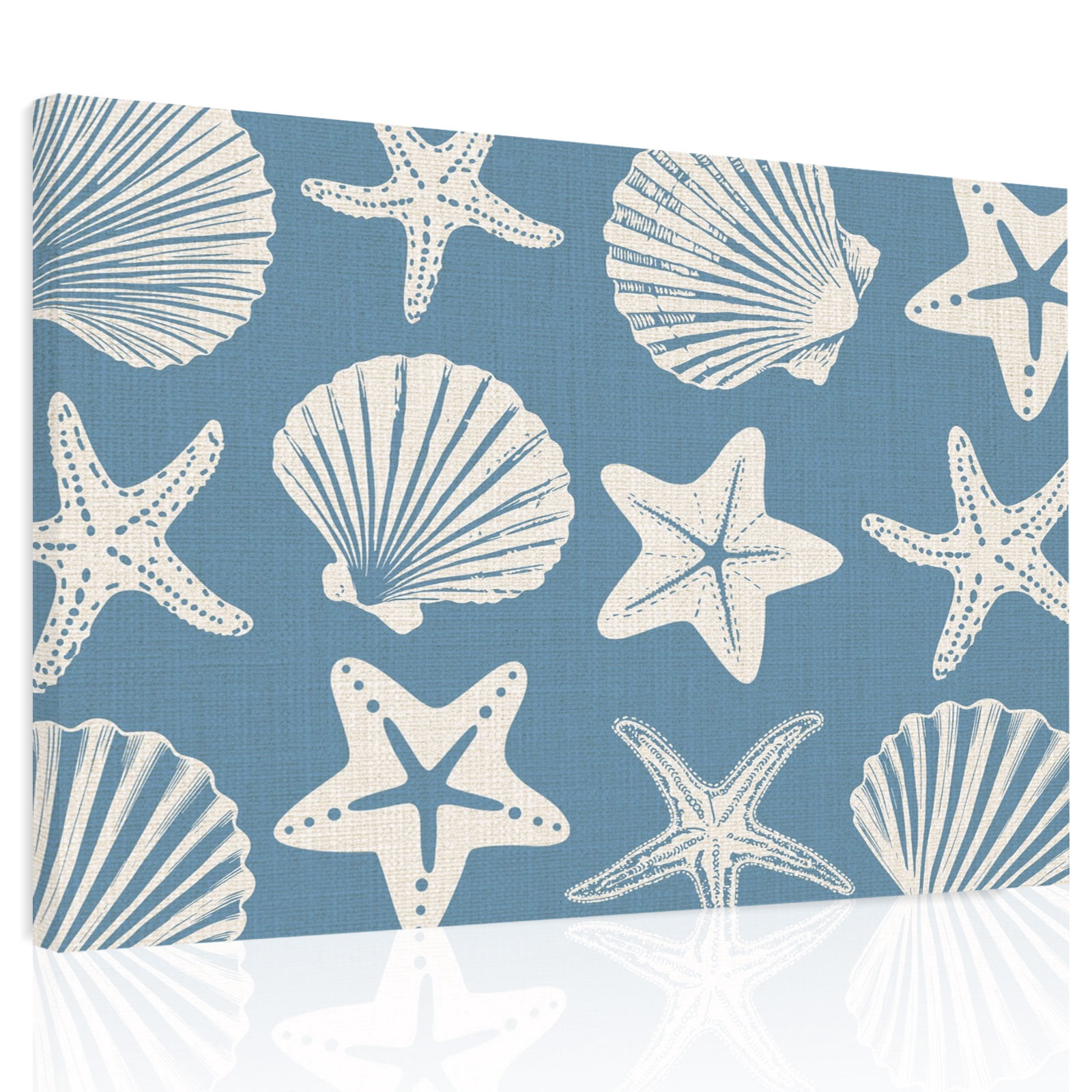 Blue Gray Coastal Canvas Print Wall Art, Starfish Shell Ocean Nautical ...