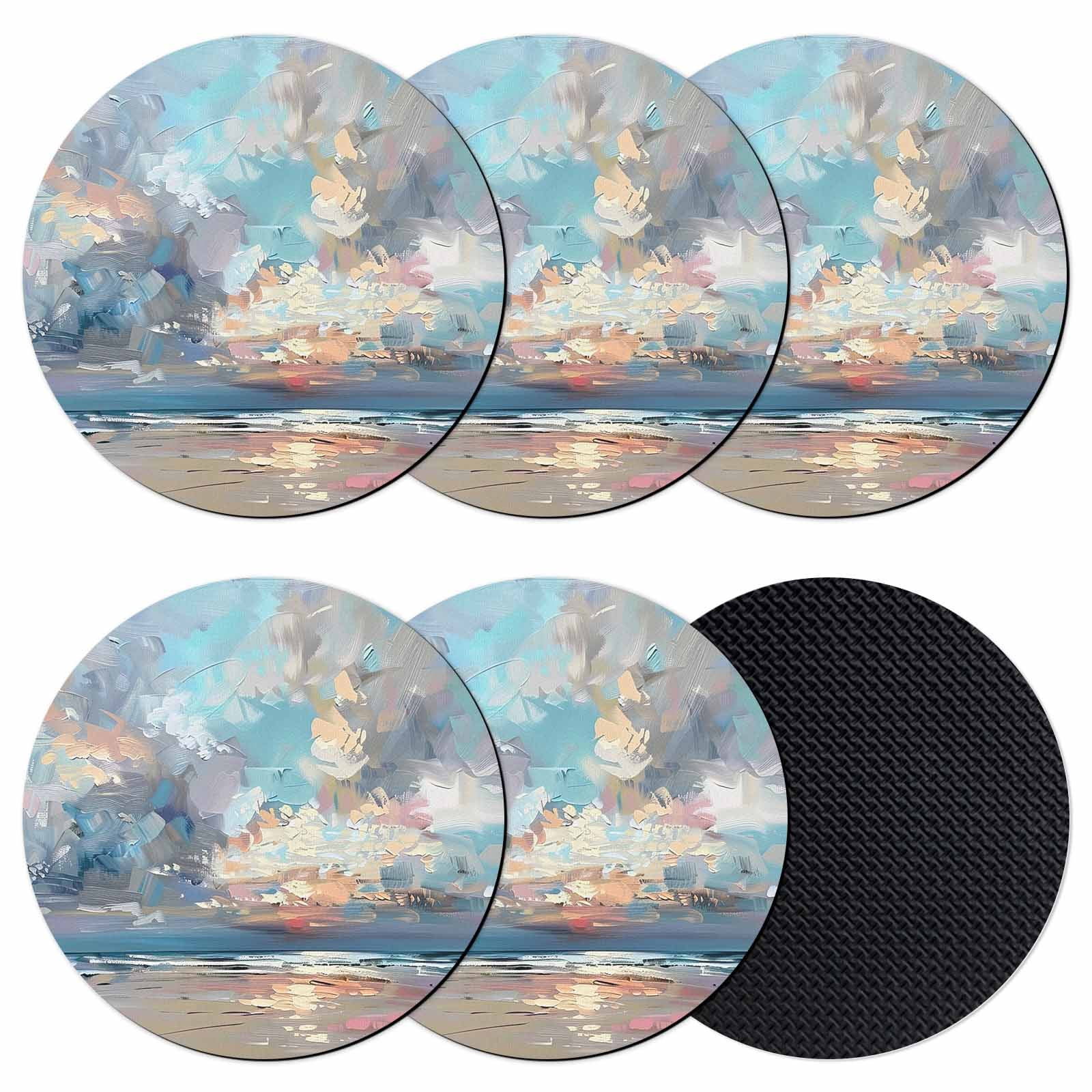 Blue Gray Coastal Coasters Set of 6, Oil Painting Modern Abstract Art ...