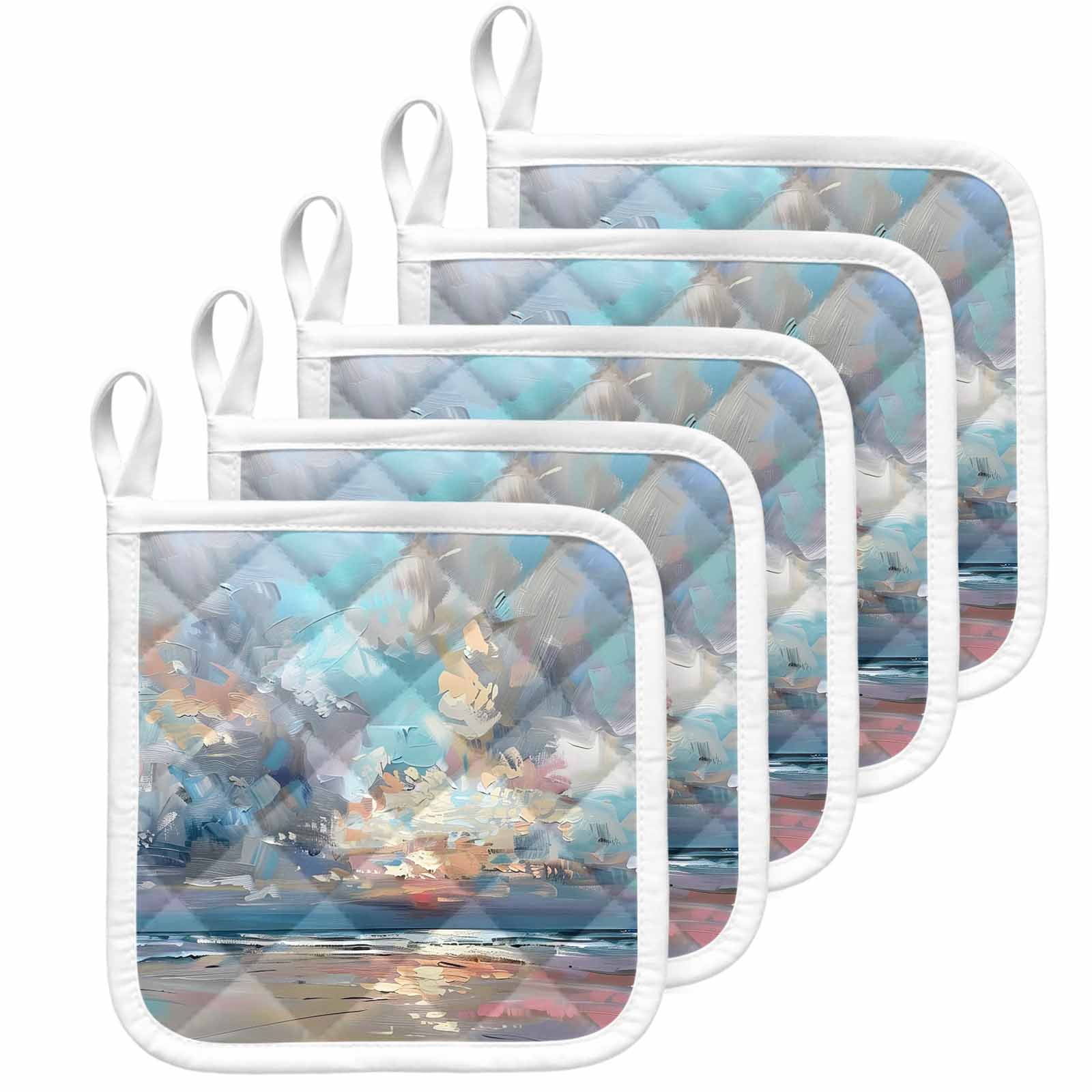 Blue Gray Coastal Pot Holders for Kitchen Heatproof Potholder, 5 Pack ...