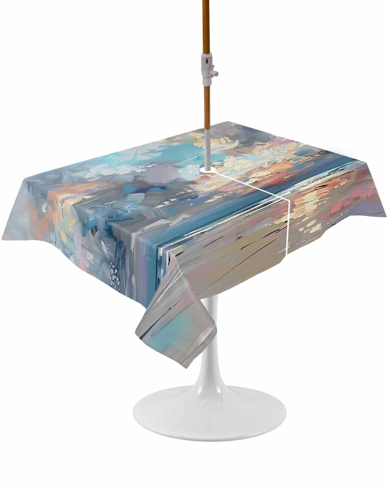 Blue Gray Coastal Rectangle Outdoor Tablecloth, Waterproof Table Cloth ...