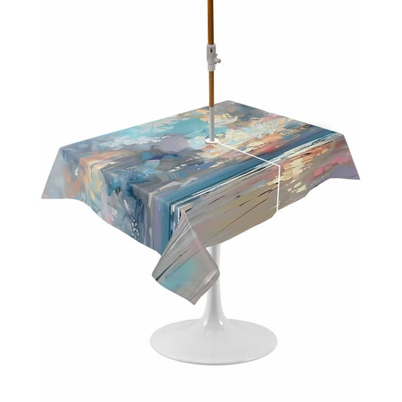 Blue Gray Coastal Rectangle Outdoor Tablecloth, Waterproof Table Cloth ...