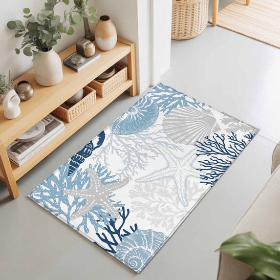Blue Gray Corals Starfish Rectangle Area Rug 2x3ft,Living Room Rug Non ...
