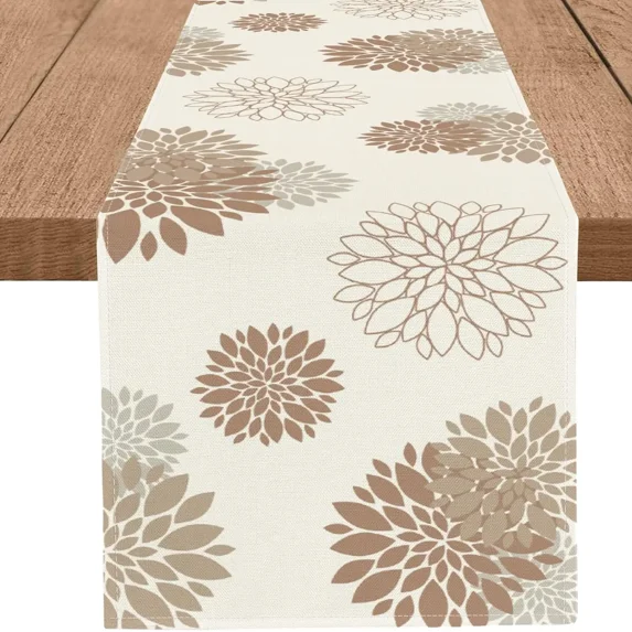 Blue Gray Dahlia Flower Linen Table Runners Home Table r Washable ...