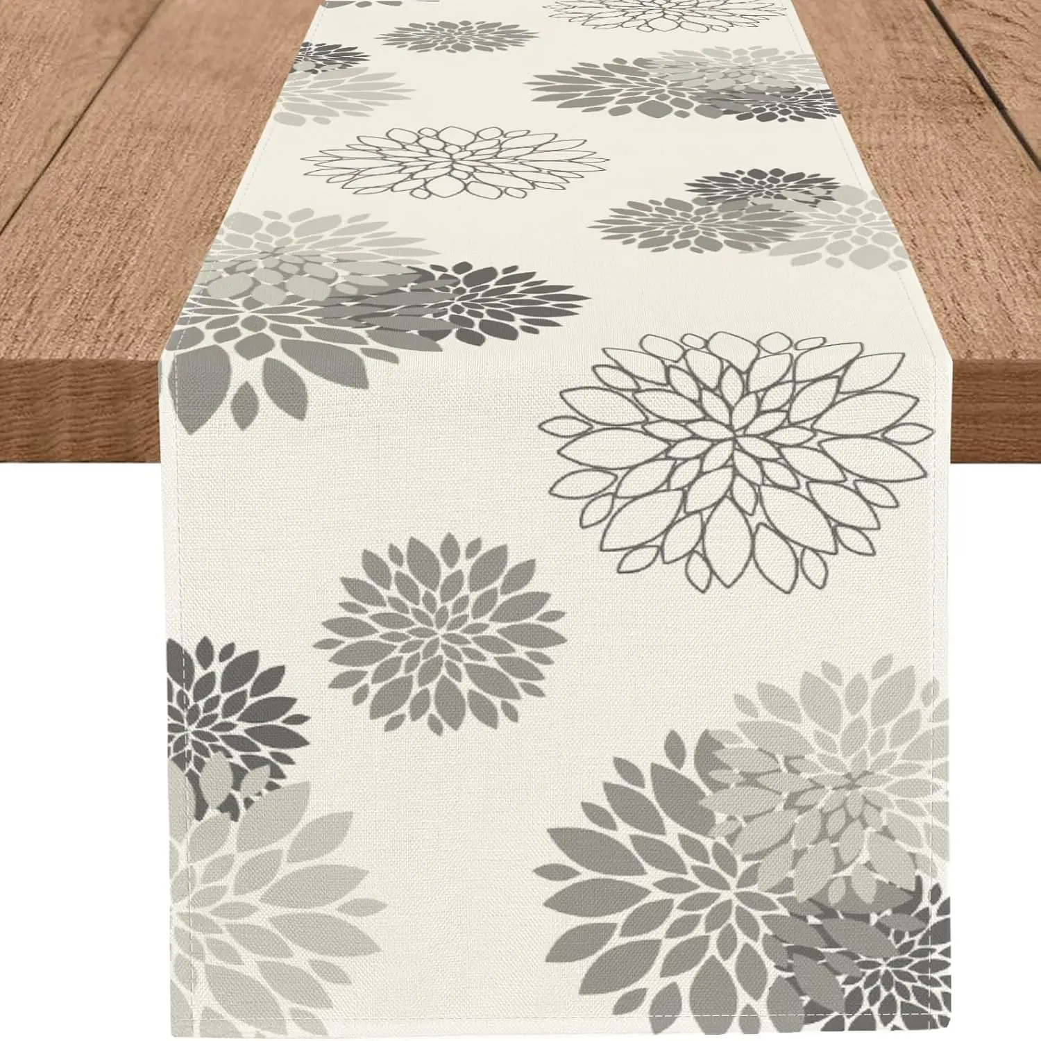 Blue Gray Dahlia Flower Linen Table Runners Home Table r Washable ...