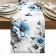 Blue Gray Daisy Butterfly Cotton Linen Table Runner Floral Botanical ...