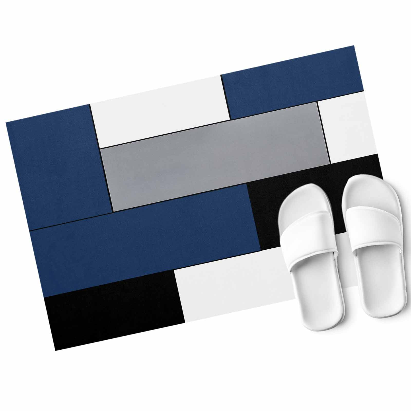 Blue Gray Door Mat Abstract Color Block Non Slip Absorbent Entrance Mat ...