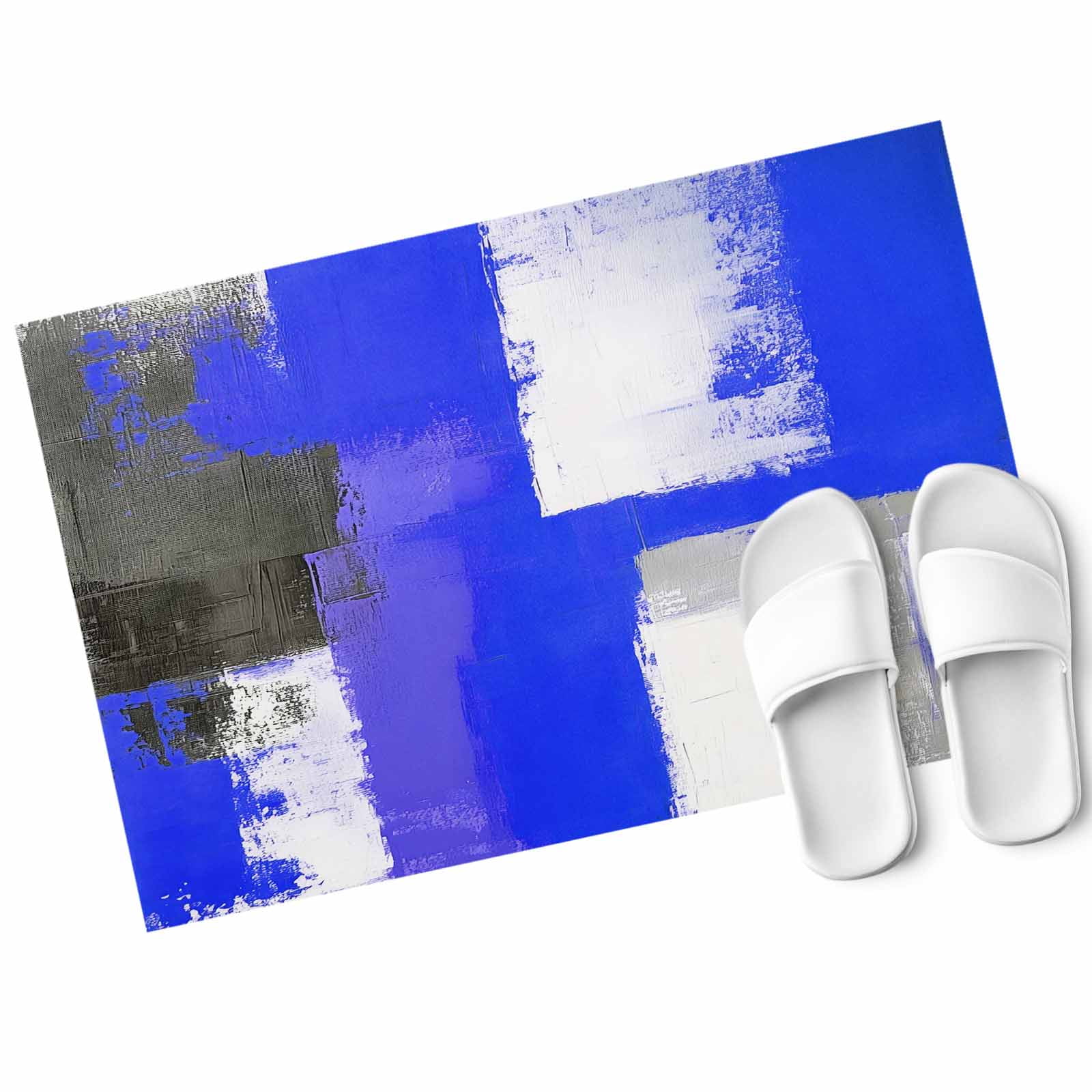 Blue Gray Door Mat Graffiti Art Abstract Geometric Color Blocks Modern ...