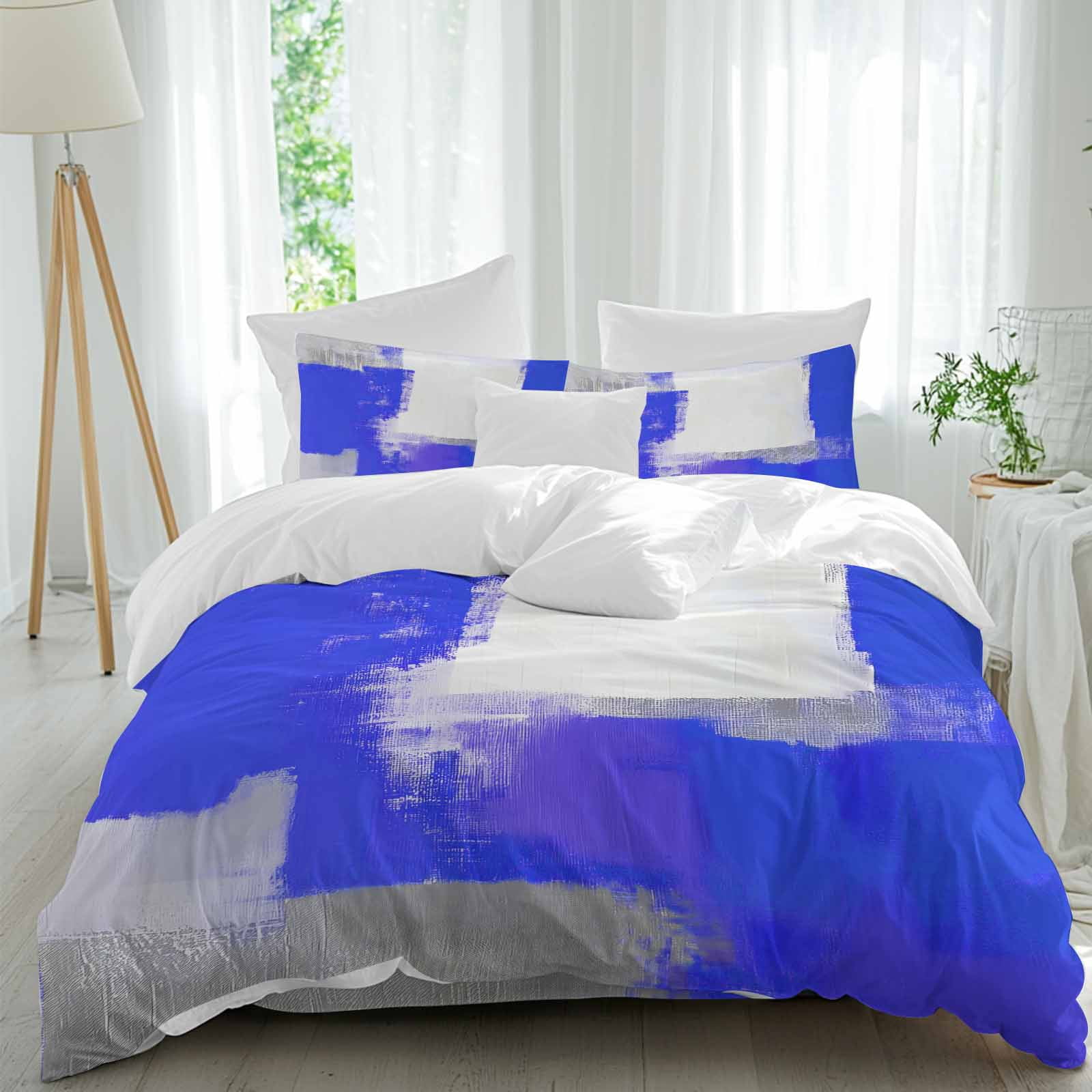 Blue Gray Duvet Cover Set King Size, Graffiti Art Abstract Color Blocks ...