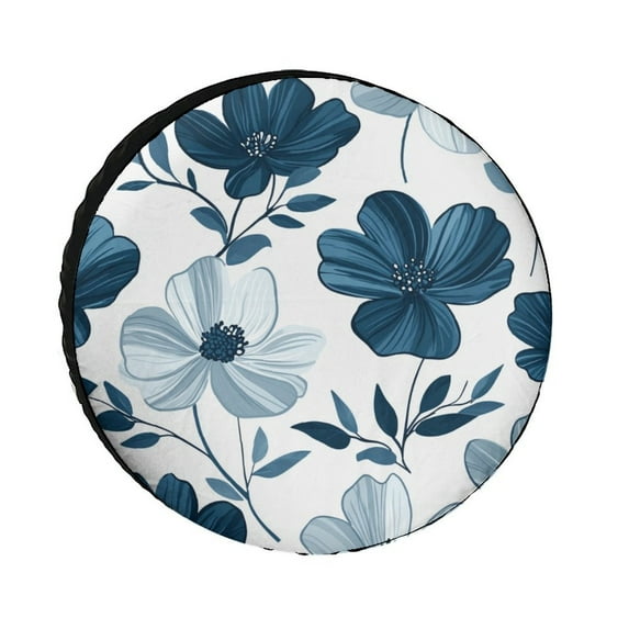 Blue And Gray Floral Camper Spare Tire Cover Vintage Flowers Waterproof ...