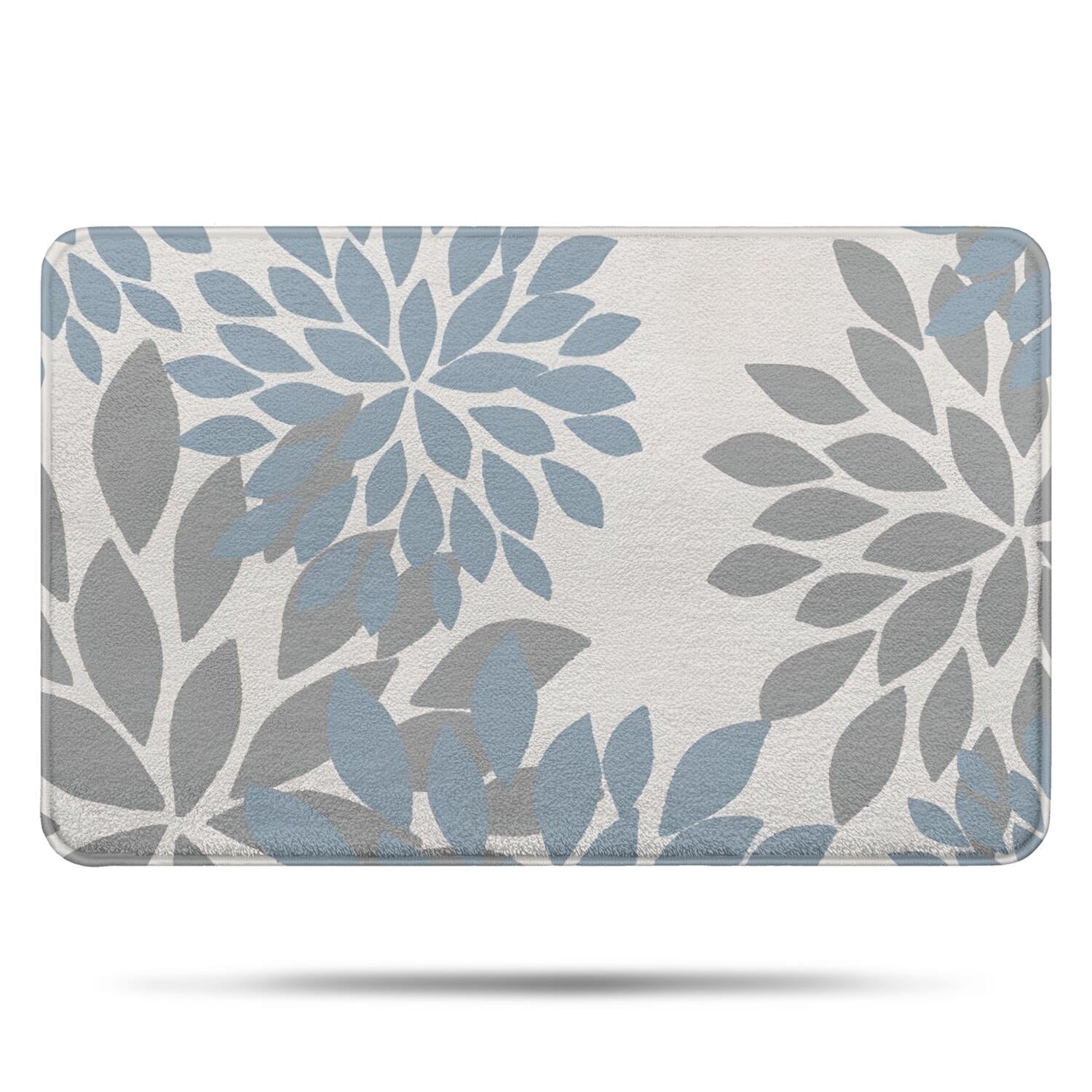 Blue and Gray Floral Pattern Bathroom Rugs Mat,Non Slip Microfiber ...