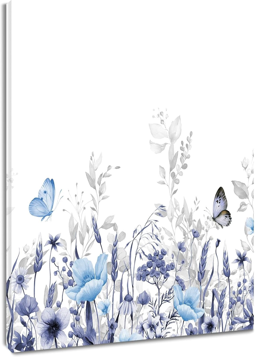 Blue and Gray Flower Canvas Wall Art Country Watercolor Floral and ...