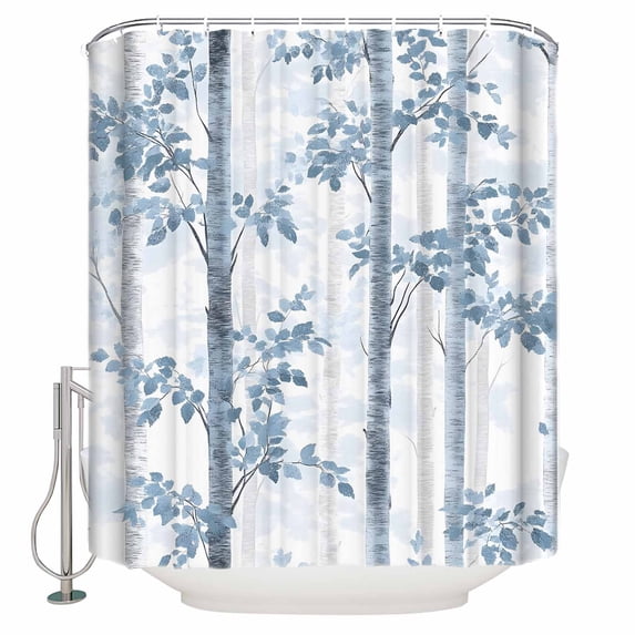 Blue Gray Forest Bathroom Shower Curtains with 12 Hooks Polyester ...