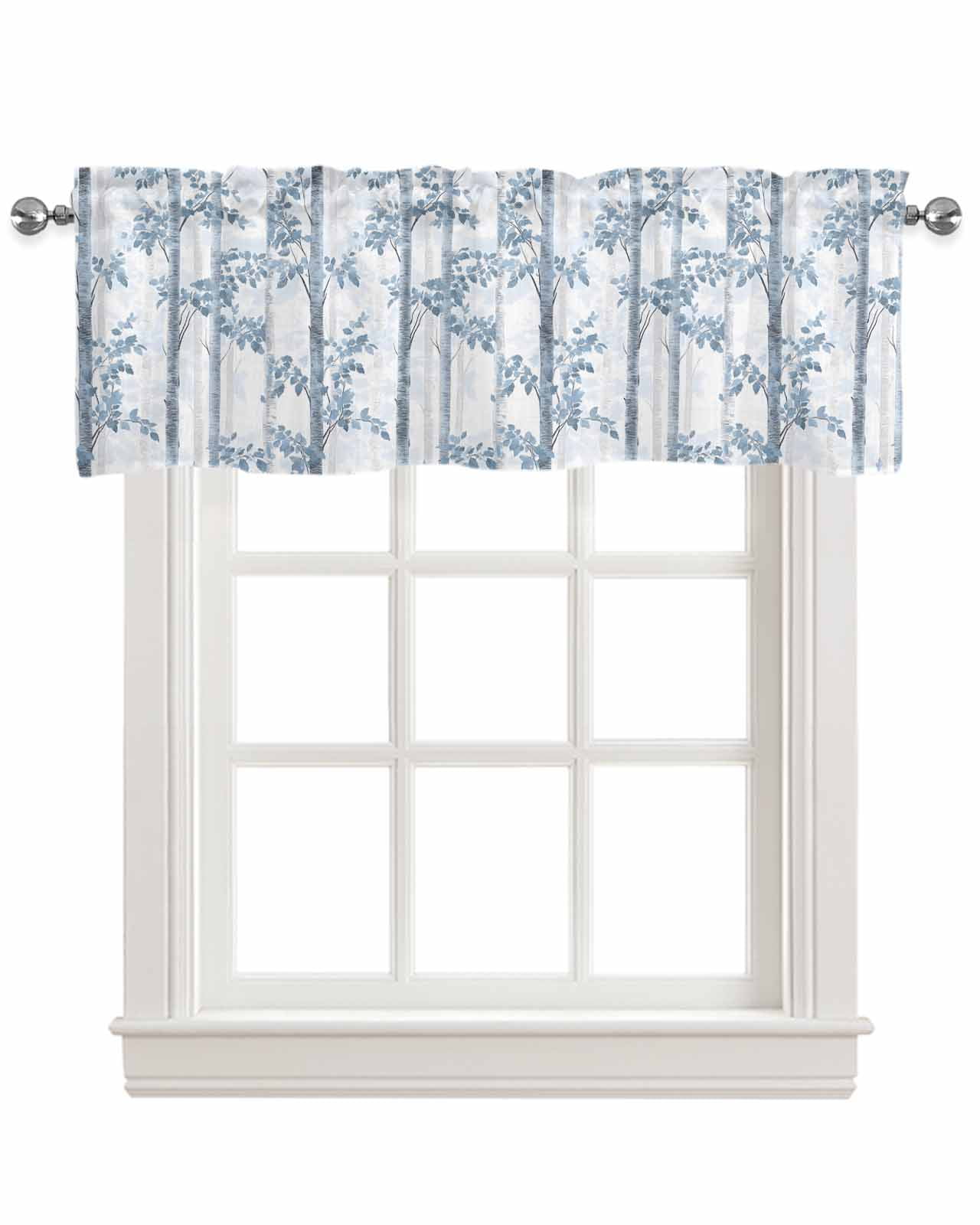 Blue Gray Forest Kitchen Valances for Windows Farmhouse Linen Window ...