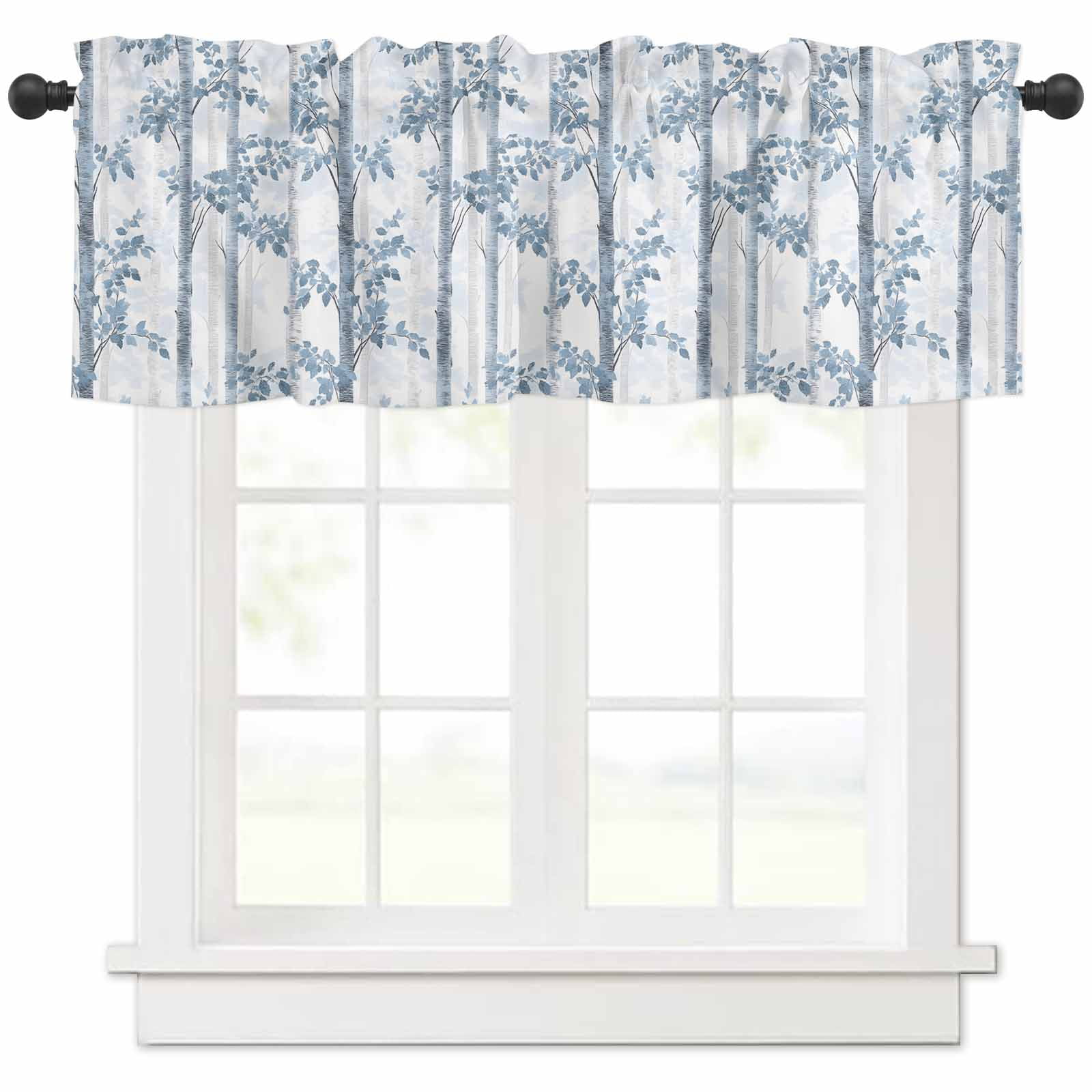 Blue Gray Forest Valances for Windows Farmhouse Kitchen Curtains ...