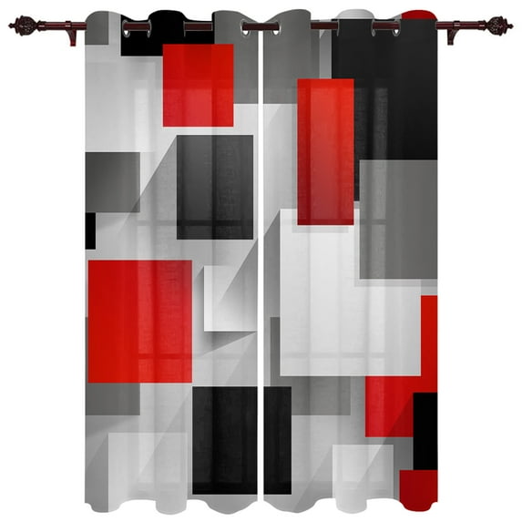 Blue Gray Geometric Lines Abstract Window Curtains for Living Room ...