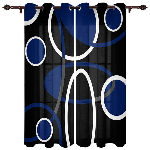 Blue Gray Geometric Lines Abstract Window Curtains for Living Room ...