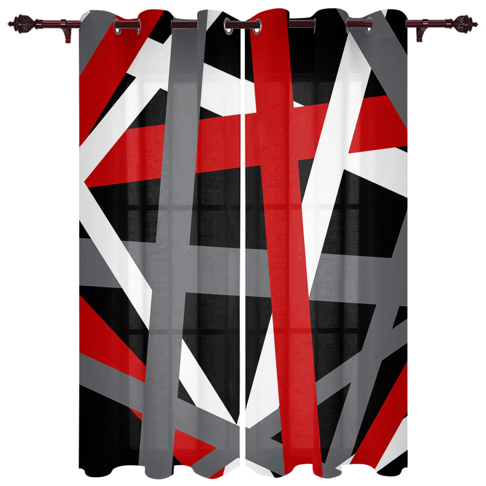 Blue Gray Geometric Lines Abstract Window Curtains for Living Room ...