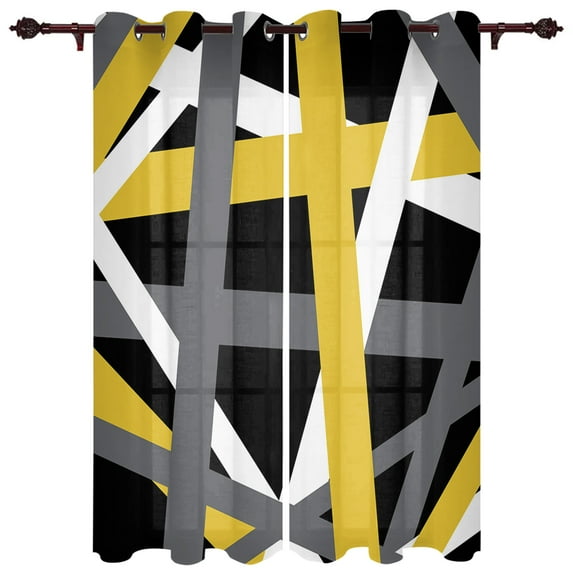 Blue Gray Geometric Lines Abstract Window Curtains for Living Room ...