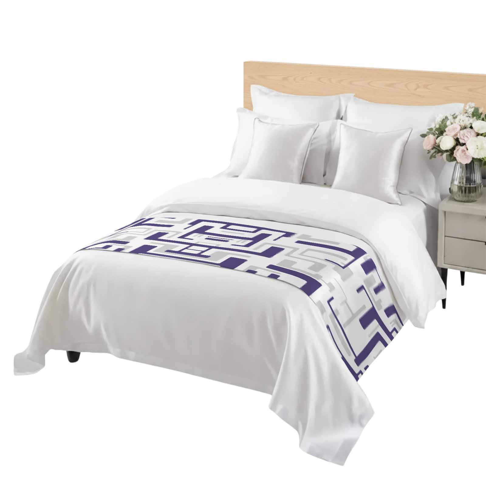 Blue Gray Geometric Stripes Bed Runner Twin Size Modern Abstract Lines ...