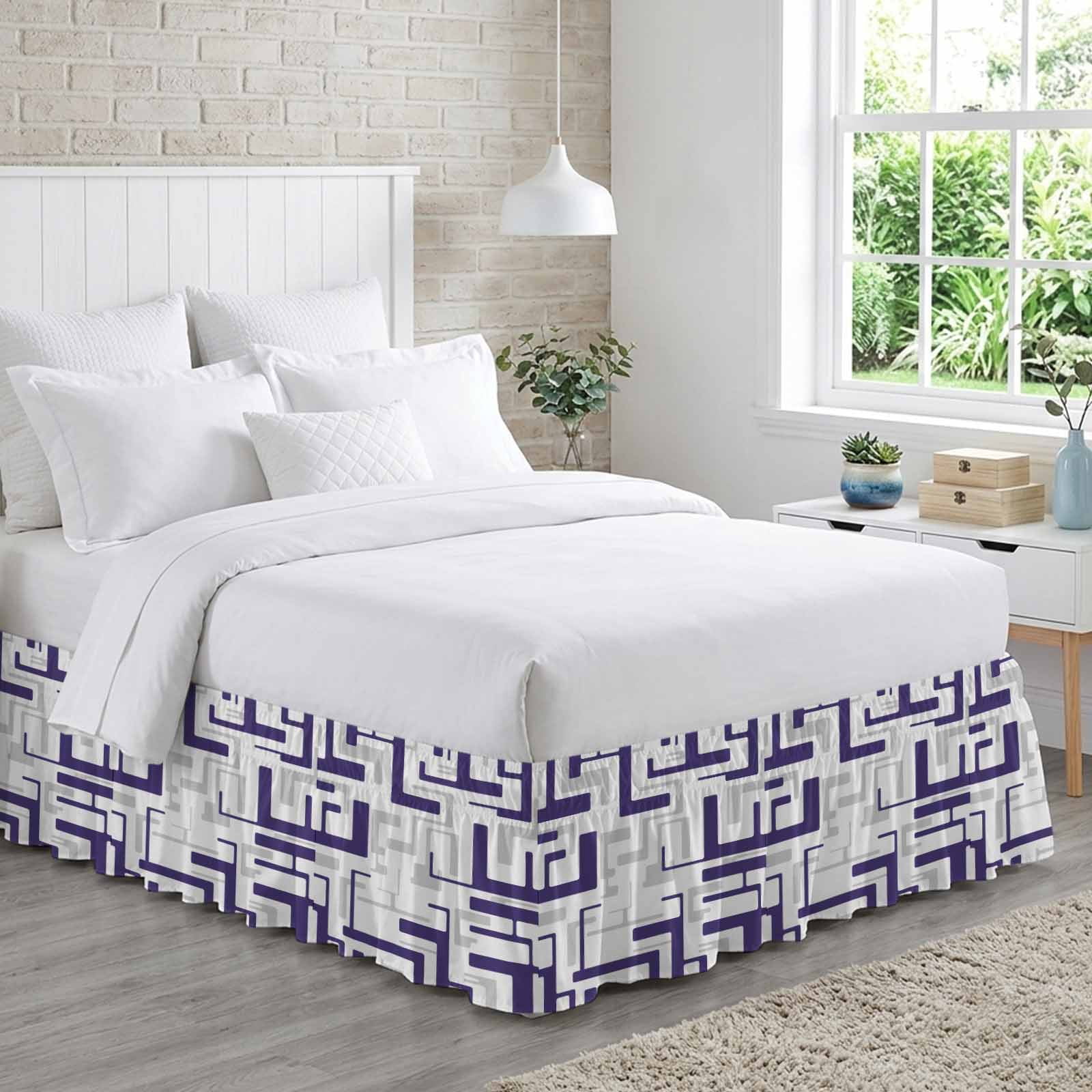 Blue Gray Geometric Stripes Bed Skirt California King Size 18 Inch Drop ...