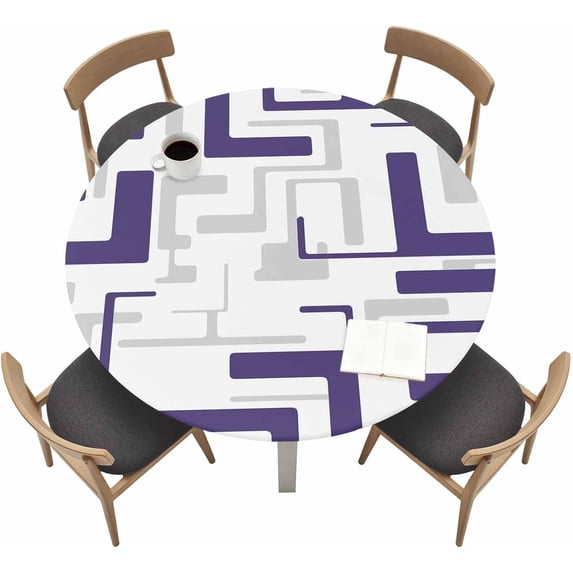 Blue Gray Geometric Stripes Round Fitted Tablecloth Modern Abstract ...