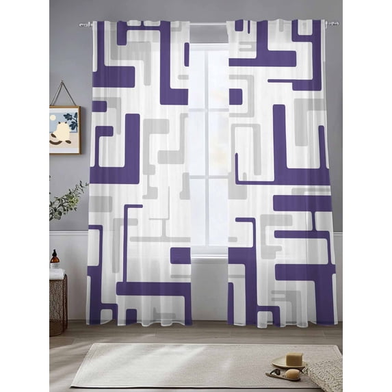 Blue Gray Geometric Stripes Sheer Curtains 108 inches Long, Modern ...
