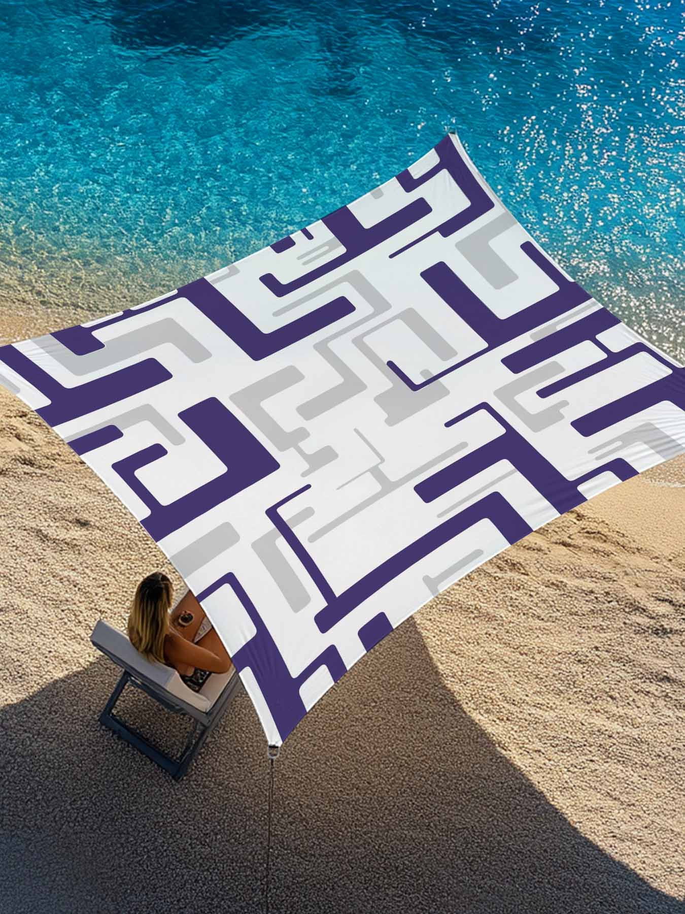 Blue Gray Geometric Stripes Sun Shade Sail 12' x 16', Modern Abstract ...