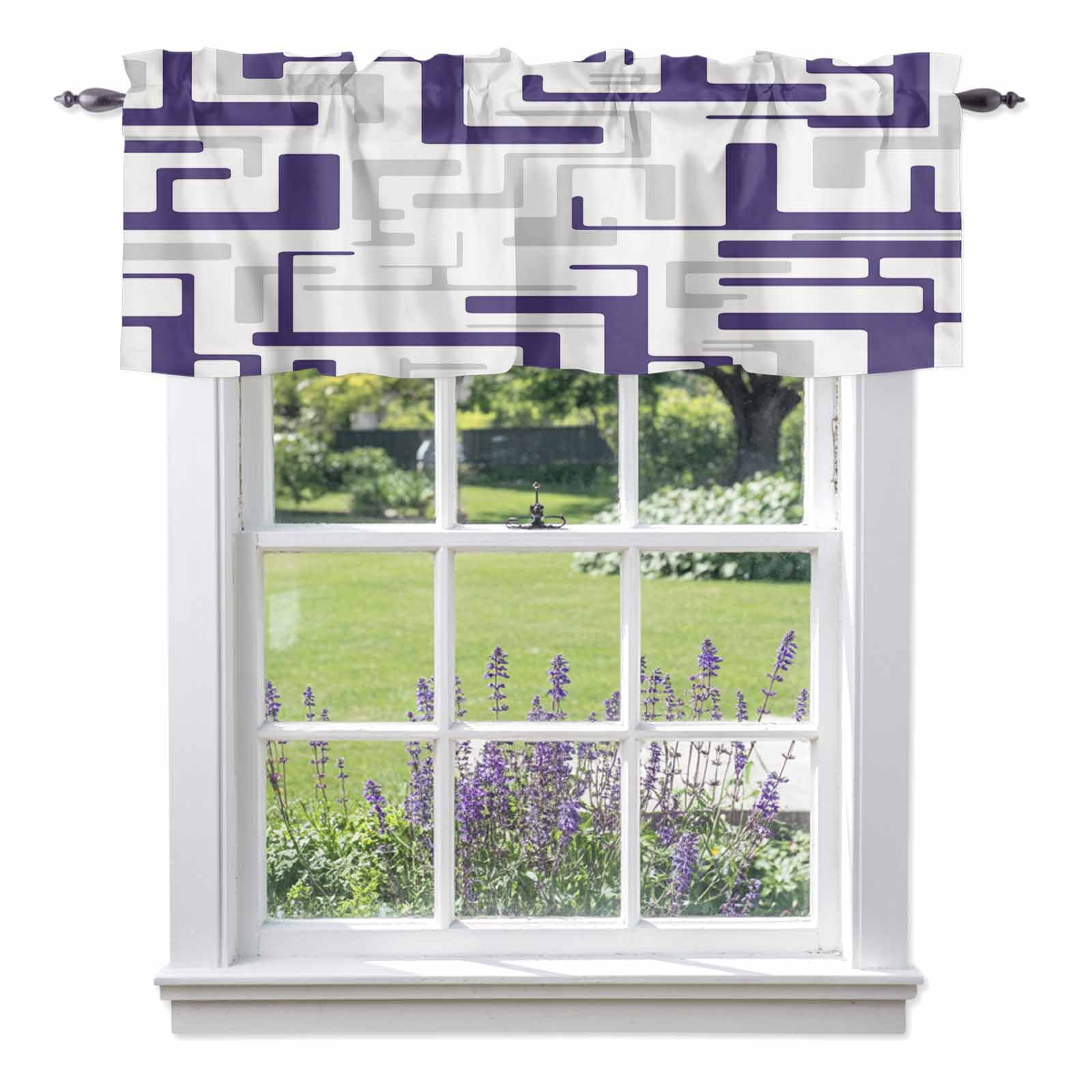Blue Gray Geometric Stripes Valance Curtain 1 Panel, Modern Abstract ...