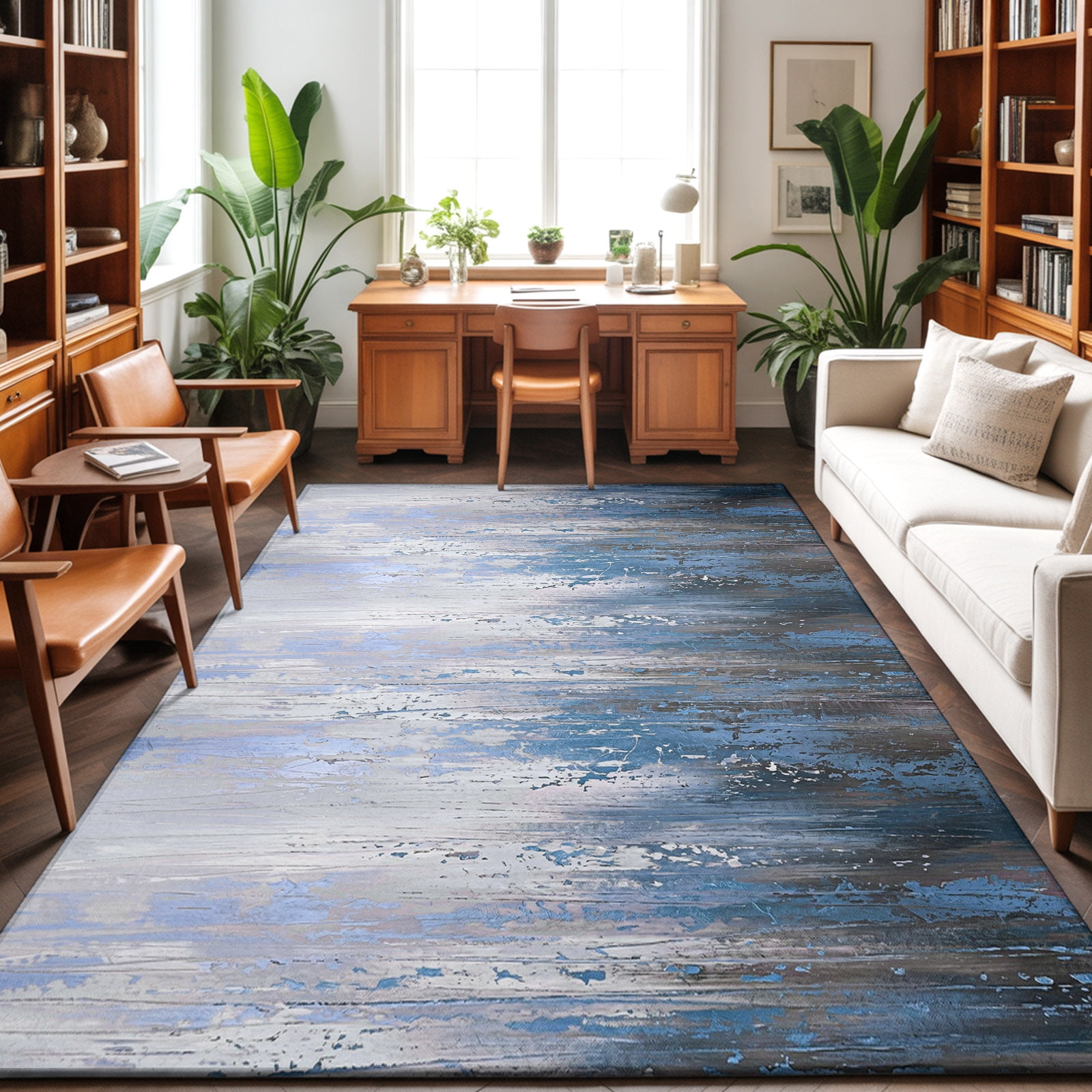 Blue Gray Gradient 5'x8' Rug for Bedroom Under Queen Bed Placement ...