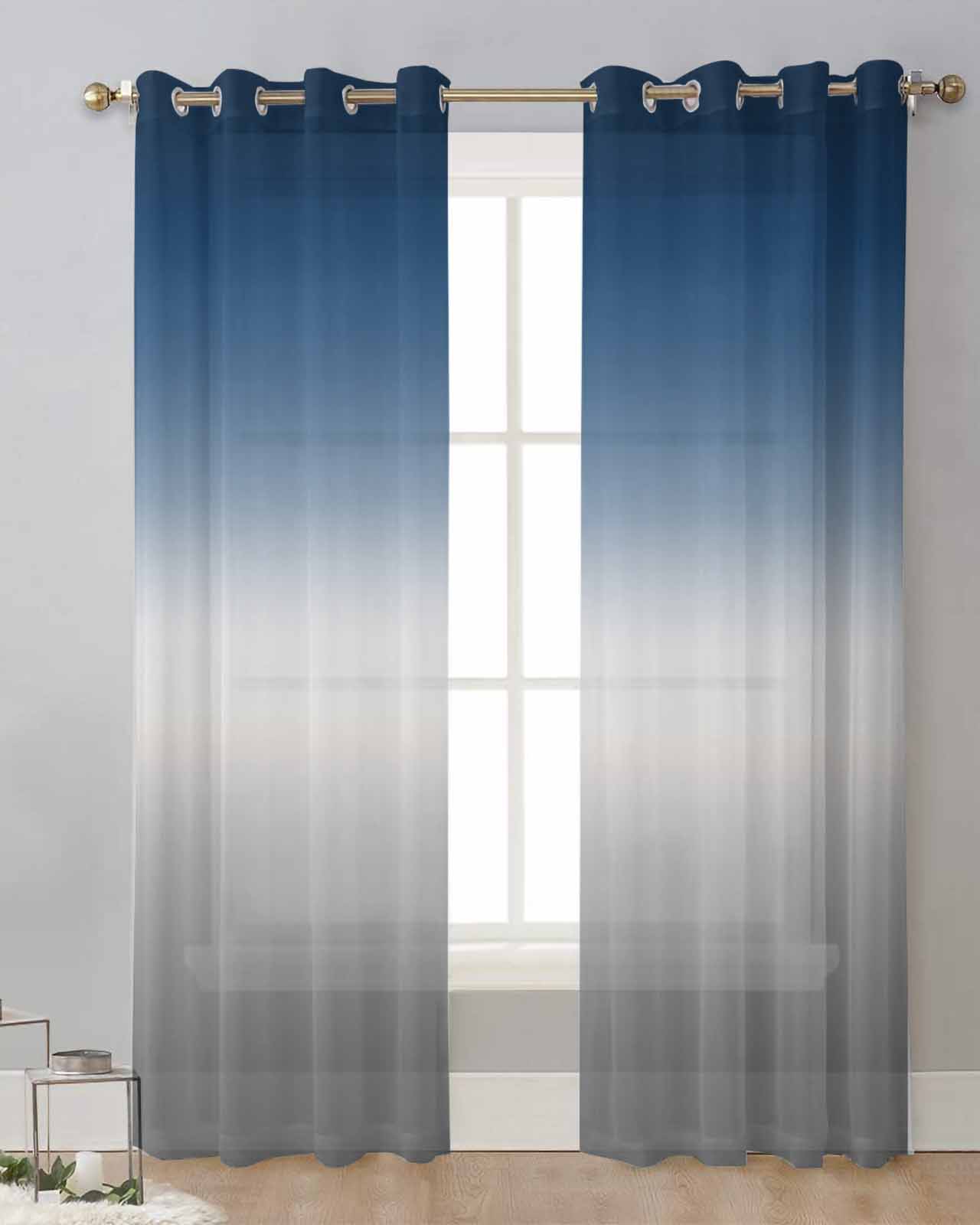 Blue Gray Gradient Abstract Bedroom Voile Curtain Window Treatment ...