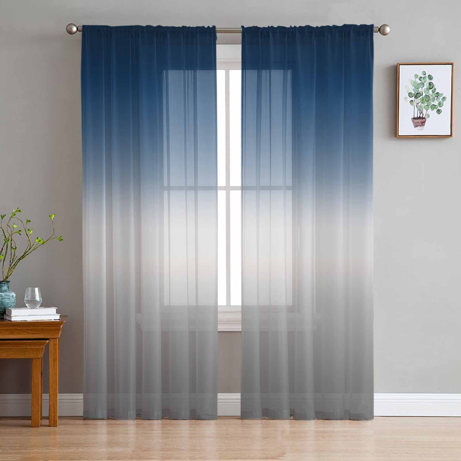 Blue Gray Gradient Abstract Sheer Curtains for Living Room Bedroom ...