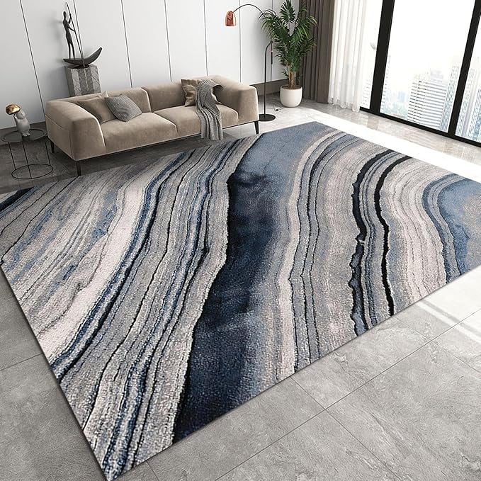 Blue Gray Gradient Marble Texture Area Rug, Retro Abstract Boho Style ...