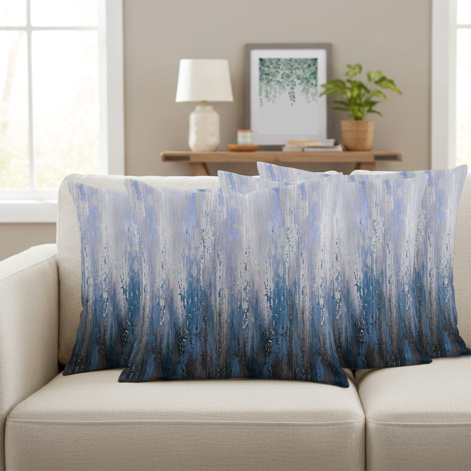 Blue Gray Gradient Pillow Covers Set of 4, Modern Abstract Industrial ...