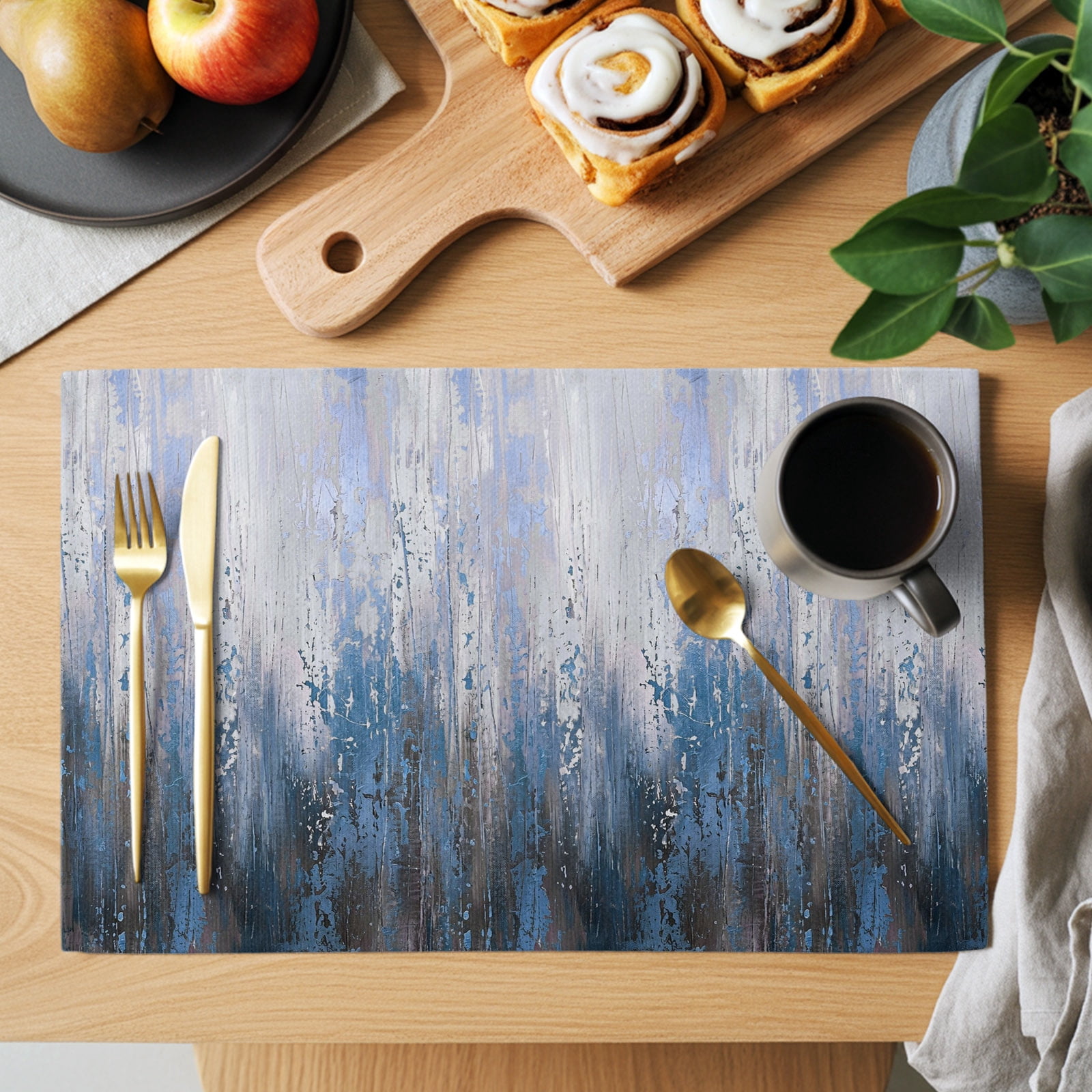 Blue Gray Gradient Placemats Set of 8, Modern Abstract Industrial Wall ...