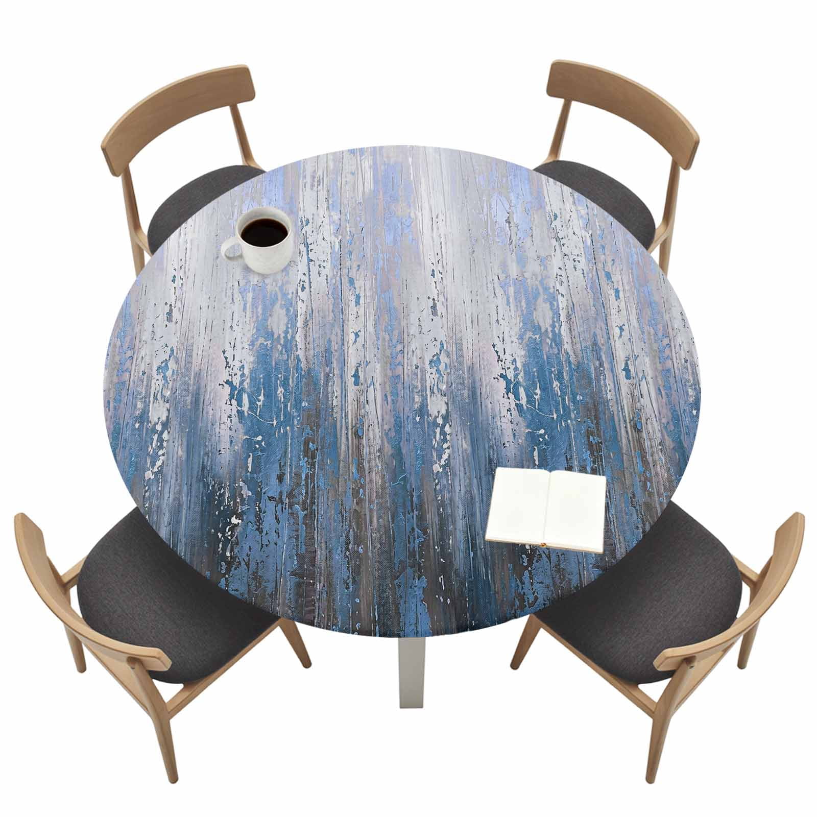 Blue Gray Gradient Round Fitted Table Cover Modern Abstract Industrial ...