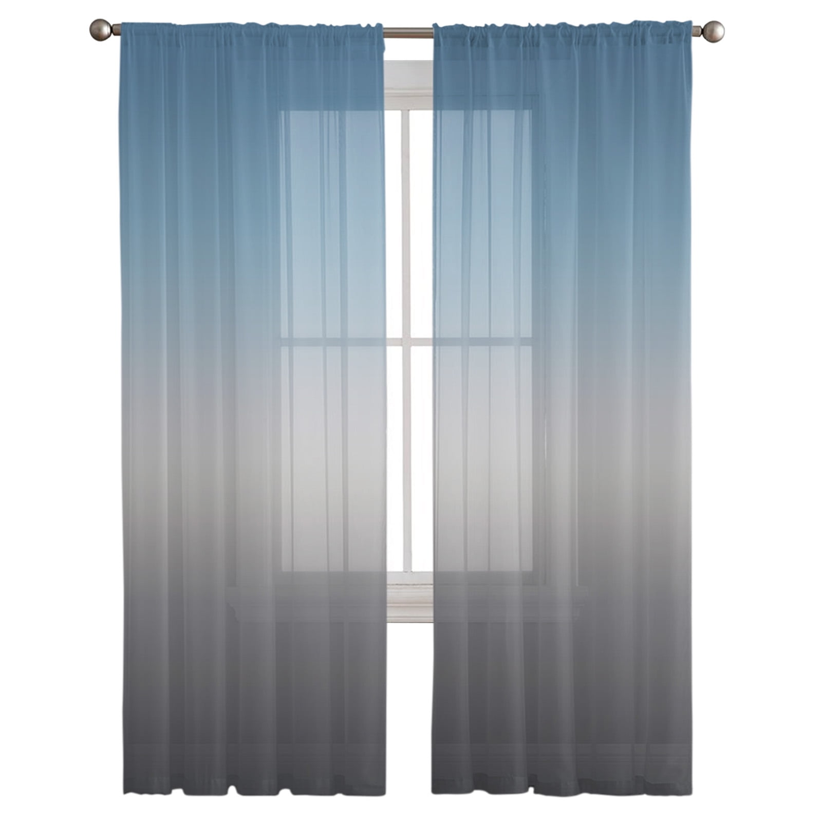 Blue Gray Gradient Sheer Curtain for Living Room Bedroom Voile Drape ...