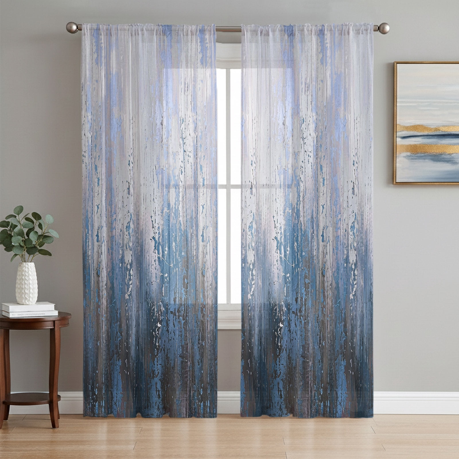Blue Gray Gradient Sheer Curtains for Living Room Bedroom, Modern ...