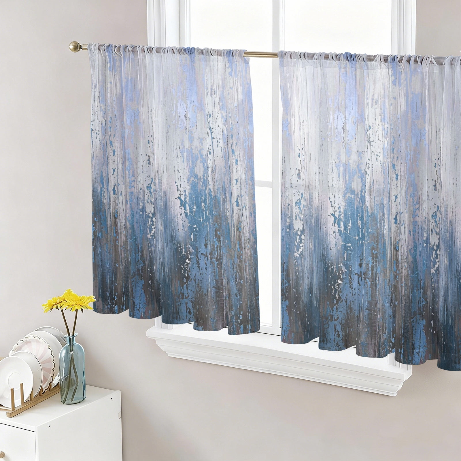 Blue Gray Gradient Sheer Curtains for Living Room Bedroom, Modern ...