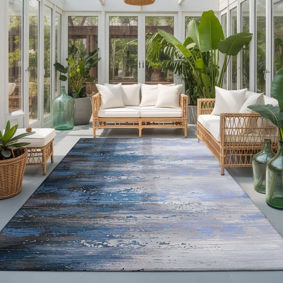 Blue Gray Gradient Washable Living Room Rugs 5'x7', Modern Abstract ...