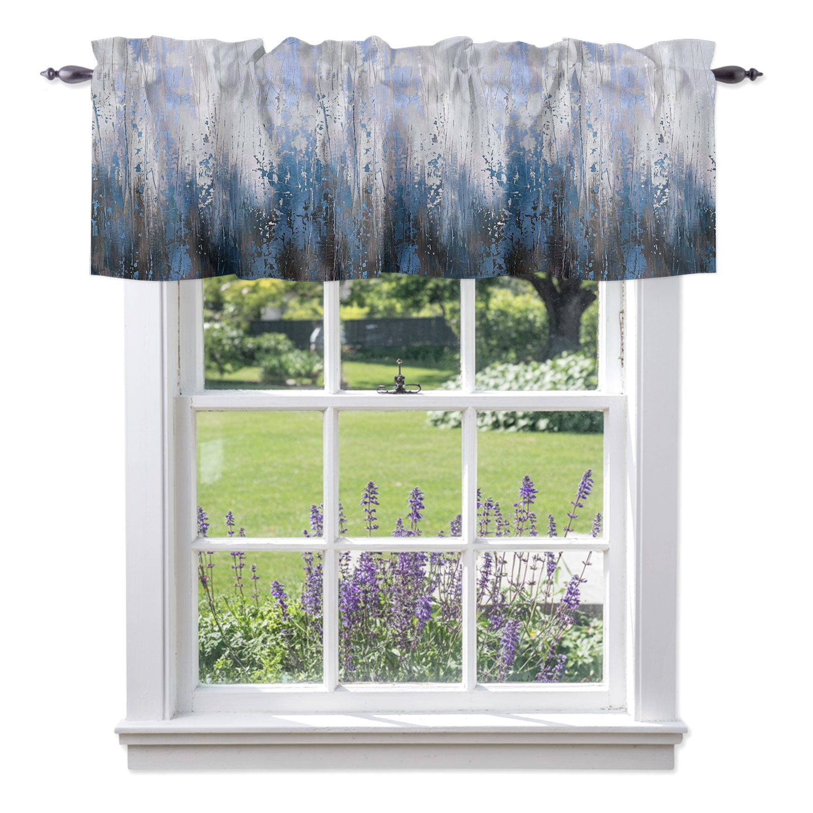Blue Gray Gradient Window Valance for Kitchen, Modern Abstract ...