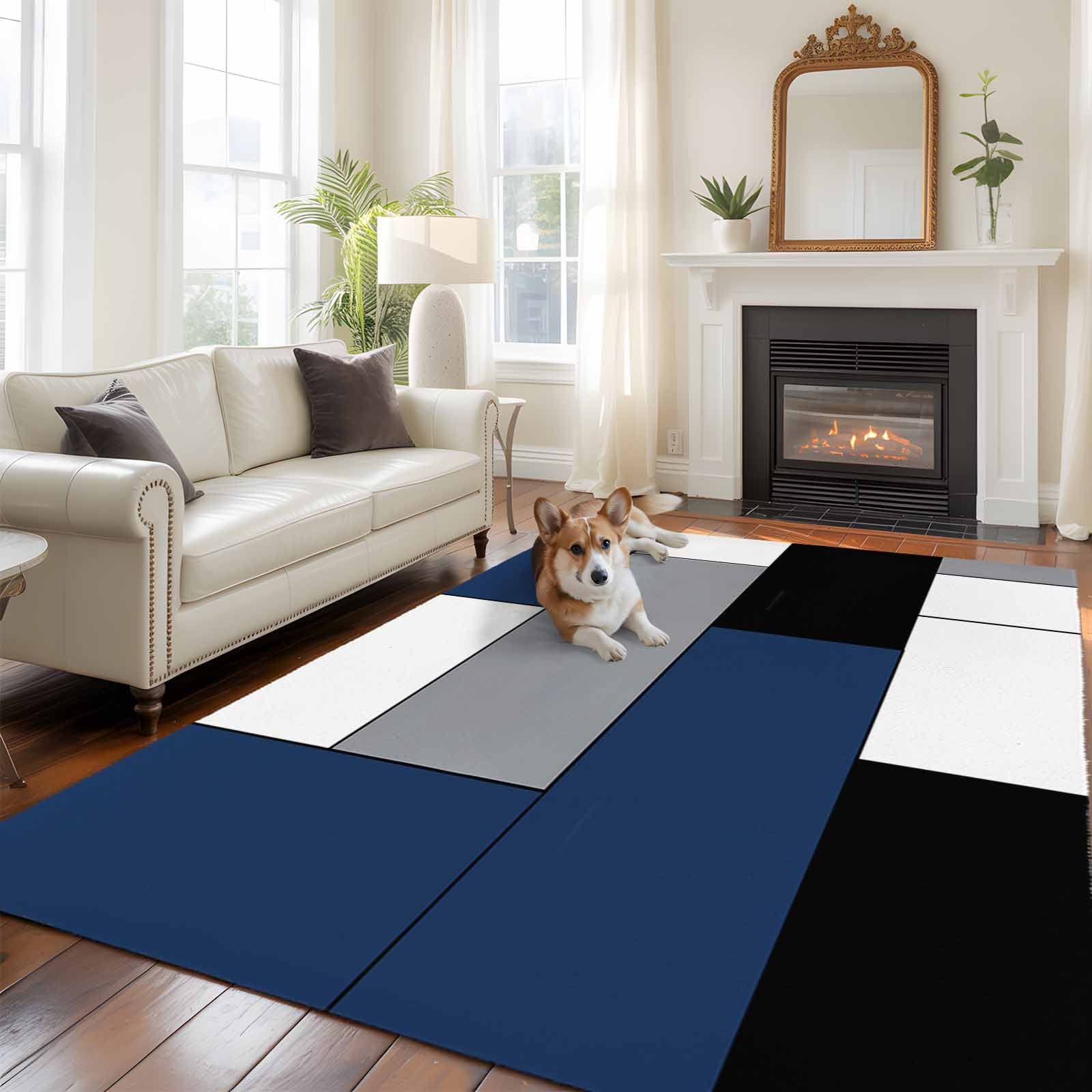 Blue Gray Large Area Rugs 8x10 ft Abstract Color Block Geometric Modern ...